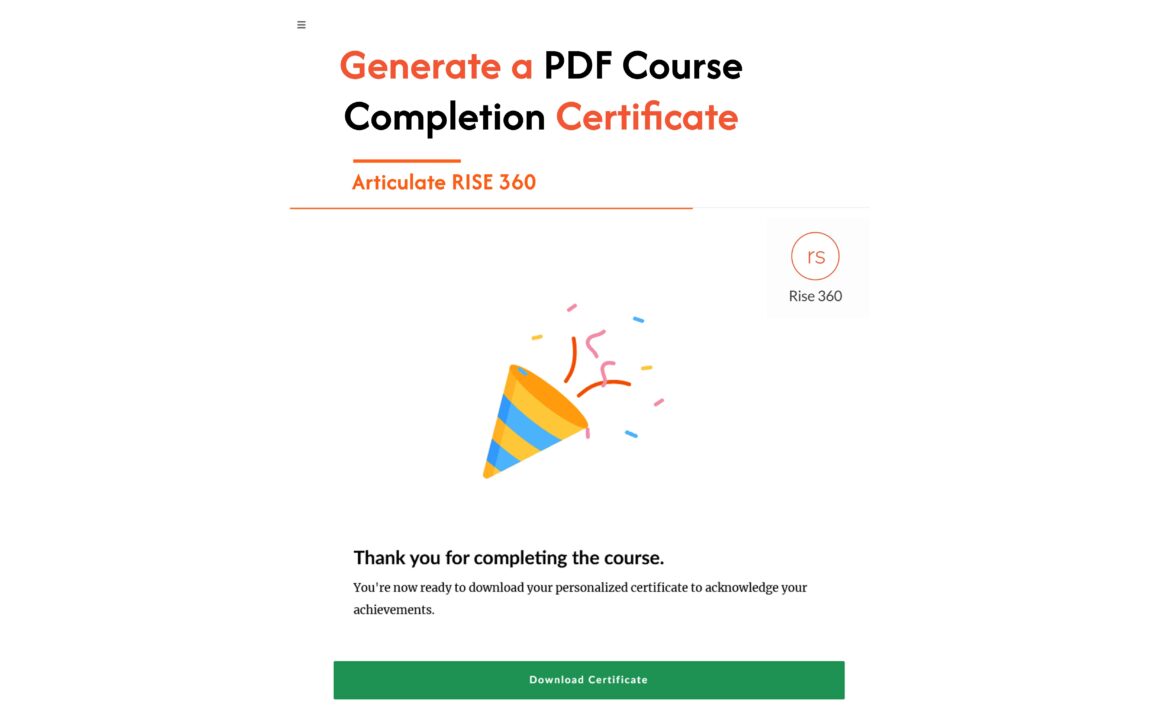 How to Generate a PDF Course Completion Certificate in Articulate Rise ...
